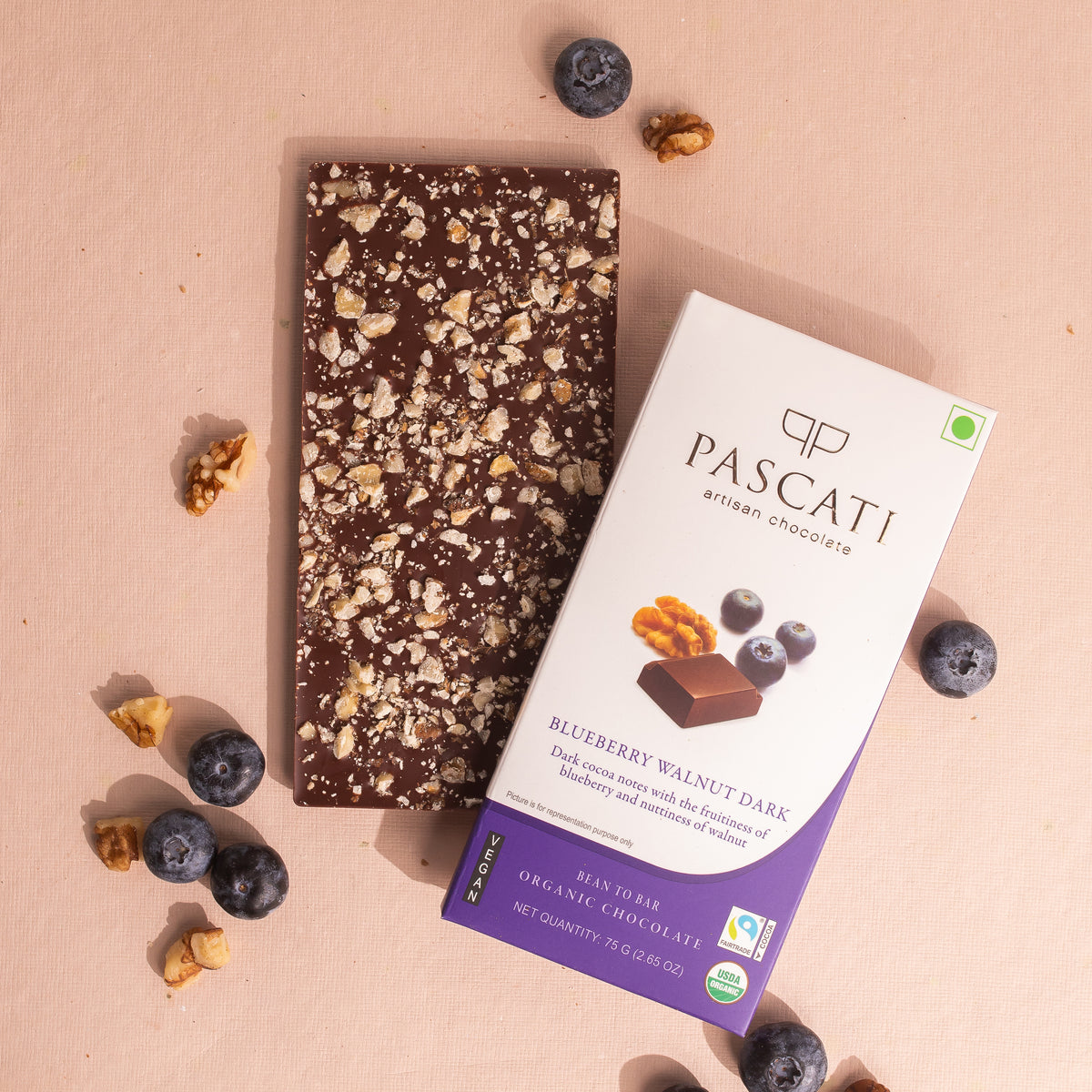 Organic & Vegan Chocolate, Blueberry Walnut, 75g – PASCATI, artisan ...